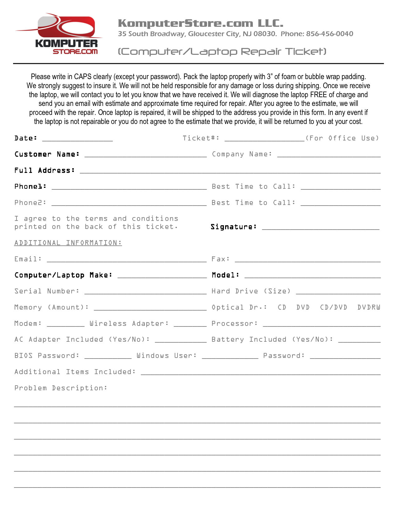 Computer Service Bill Format In Word Download Verfc