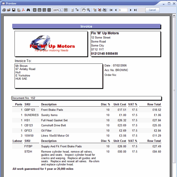 Garage Invoice Template Invoice Example