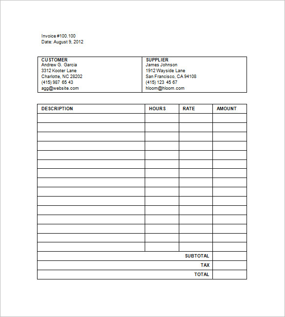 Invoice Template Hours Worked Invoice Example