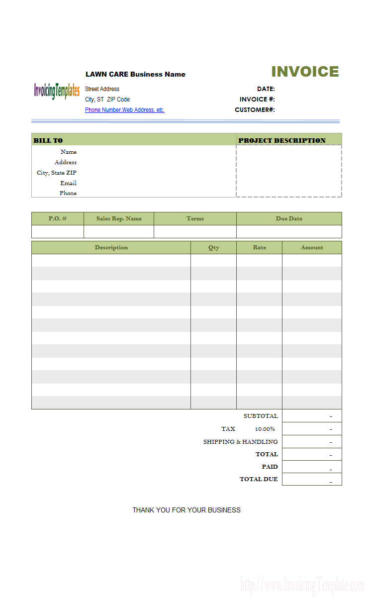 Lawn Care Invoice Template Word Invoice Example