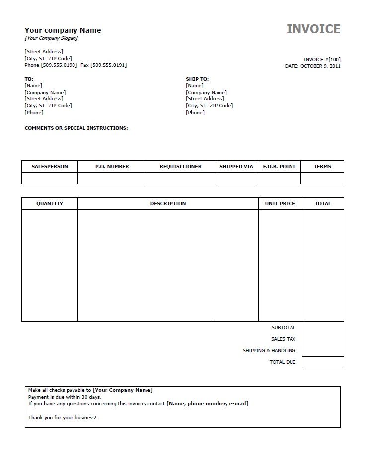 Office Invoice Template Invoice Example