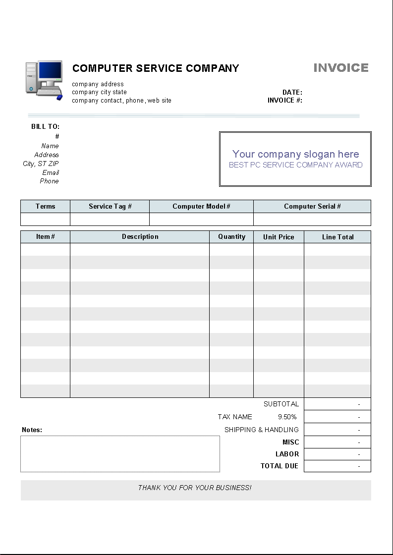 Computer Repair Invoice Template Pdf Invoice Example