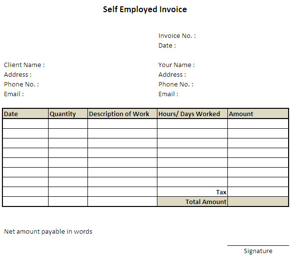 Self Employed Invoice Template 12 Free Word Excel Pdf Klauuuudia 