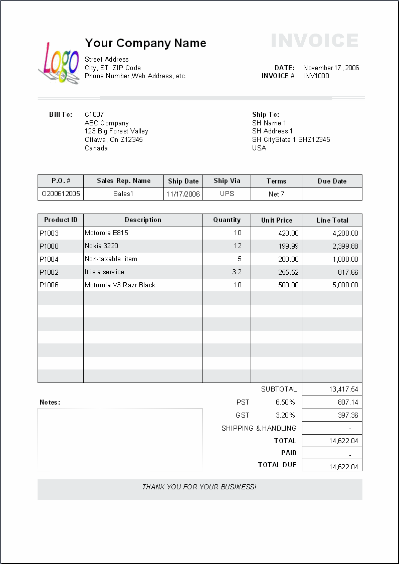 Standard Invoice Template Invoice Example