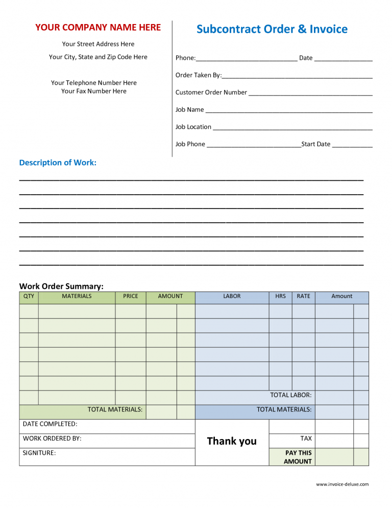Work Invoice Template Free | invoice example